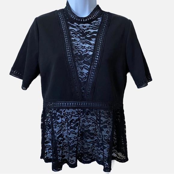 1.0.3.0. | Tops | 30 Mock Turtleneck Lace Sheer Panel Top | Poshmark